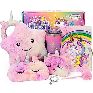 FUNCREVITY Unicorns Gifts for Girls Unicorn Toys 6 7 8 9 10 Years Old with Star Stuffed Animal Unicorn Diary Unicorn Headband Eye Mask Water Bottle Gift for Girl Birthday Christmas (Unicorn)