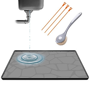 Under Sink Mats for Kitchen Waterproof, BBYUS Under Sink Mat 34" X 22" Under Kitchen Sink Mat Prevent Drips, Leaks, Large Under Sink Drip Tray, Holds UP 3.3 Gallons Liquid
