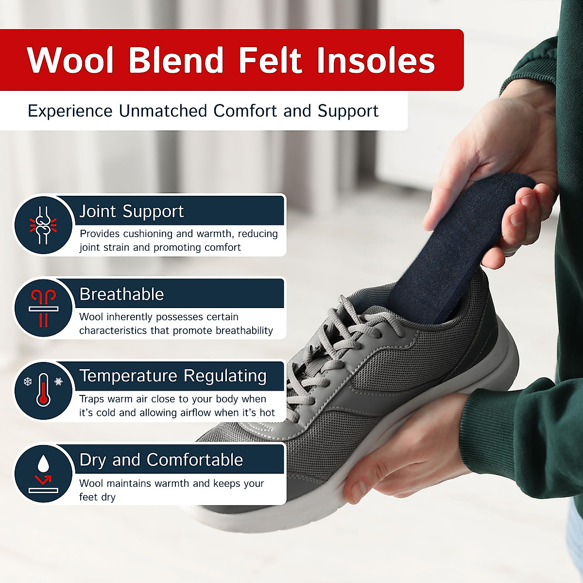 The Felt Store 8mm Long-Lasting Wool Felt Insoles for Men and Women, Warm Wool Boot Insoles for Winter, Adjustable Wool Insoles, 2 Pair - Size 10
