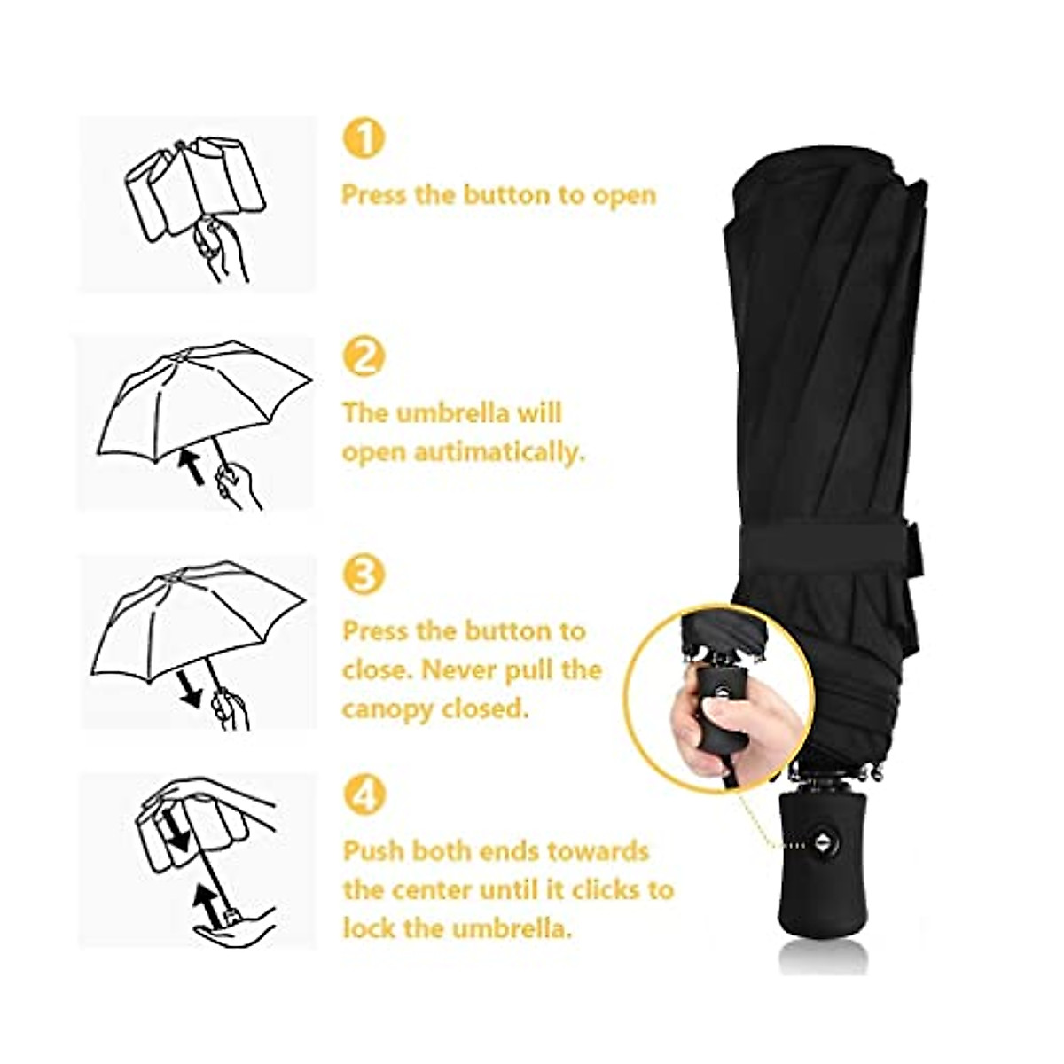 MRTLLOA 42 Inch Compact Windproof Travel Umbrella for Rain, Lightweight, Portable, Automatic, Strong, Waterproof Folding Small Umbrellas for Women & Teenagers(Black)