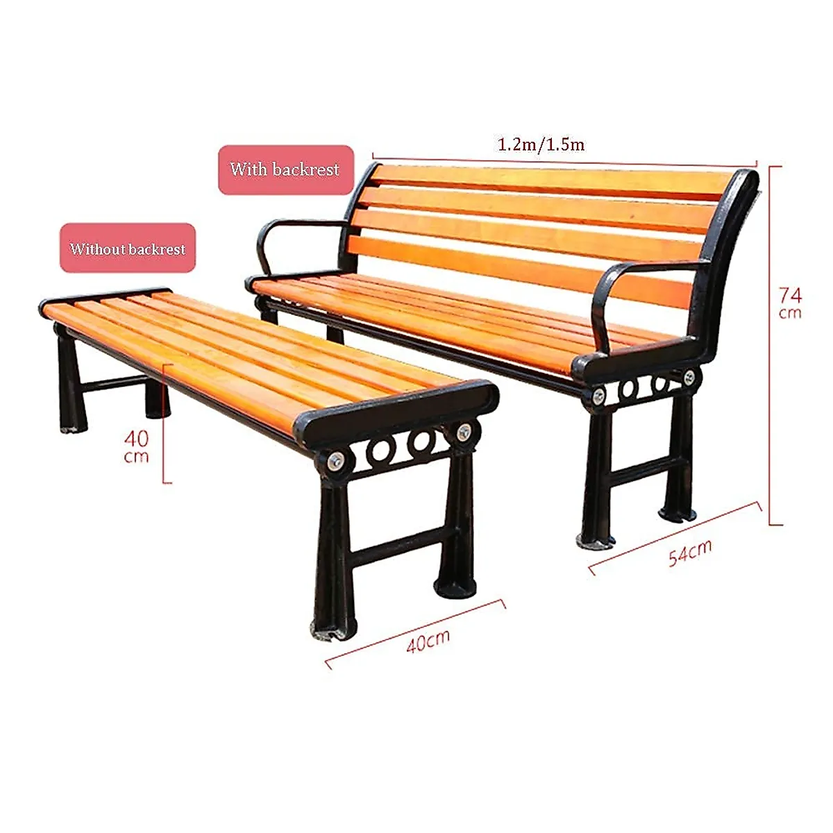 LASEVE Garden Benches, 3-Seater Wooden Outdoor Garden Bench,Cast Iron Frame Courtyard Patio Bench,Leisure Seat Park Bench with Backrest and Armrests,Weatherproof Porch Chair,for Lawn/Working Channel
