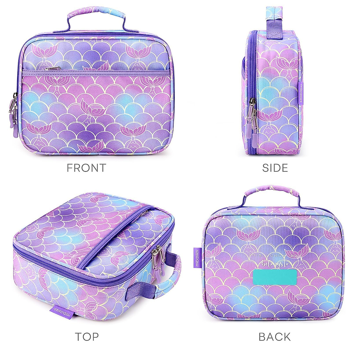 mibasies Kids Lunch Box for Girls and Boys Toddler Insulated Lunch Bag (Mermaid Tail1)