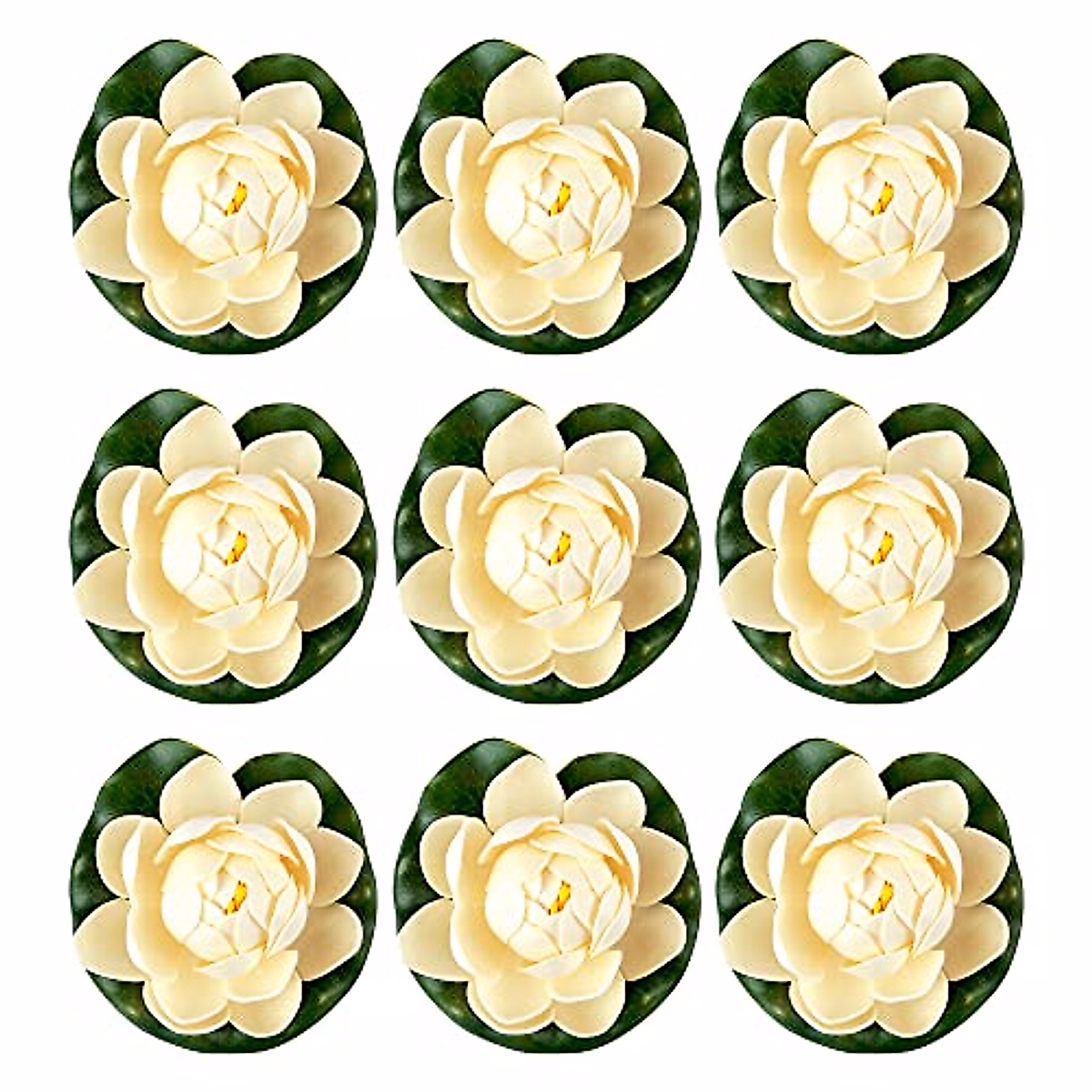 RONRONS 9 Pack Artificial Floating Foam Lotus Flowers with Water Lily Pad Ornaments, Ivory White