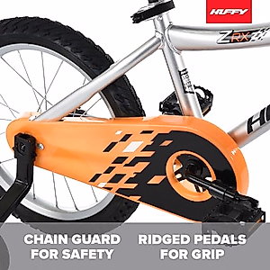 Huffy ZRX 16" Kids Bike, Ideal for Ages 3 to 5 Years Old, Front Pegs, BMX Style Handlebar, Quick Connect Assembly, Designed for Growth, Durable Steel Frame, Enclosed Chain Guard, Silver