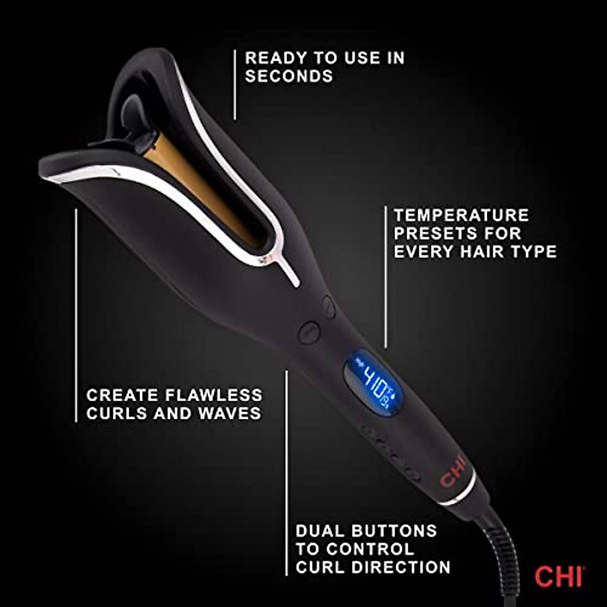 CHI Spin N Curl Ceramic Rotating Curling Iron | 1.25” Curling Iron | Ideal for Shoulder-Length Hair Between 6-16" | Include Cleaning Tool | Matte Black