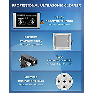 CREWORKS Ultrasonic Cleaner with Heater and Timer, 360W Professional Ultrasonic Cleaning Machine, 4 gal Stainless Steel Sonic Cavitation Machine with Knobs for Cleaning Jewelry Watch Glasses