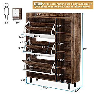LITTLE TREE Shoe Cabinet, Freestanding Shoes Storage Cabinets with 3 Flip Drawers and Open Shelves for Entryway