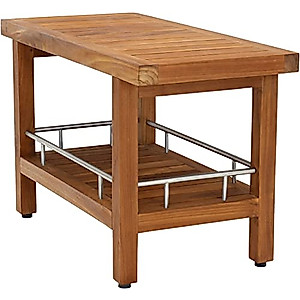 AquaTeak Patented 30" Spa Teak & Stainless Shower Bench with Shelf