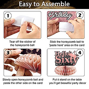 9Pcs 60th Birthday Decorations Men, Glittery Happy 60th Birthday Centerpieces for Tables Decorations for Women, Honeycomb Table Topper, Best Gifts for Sixty Years Birthday Party Decoration Supplies.
