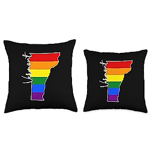 Vermont Map USA State Rainbow Pride Flag Map USA State Vermont Rainbow Flag Pride Month Throw Pillow, 18x18, Multicolor