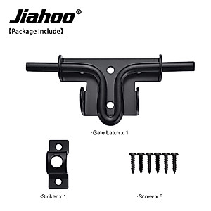 JIAHOO Slide Bolt Gate Latch, Heavy Duty Door Lock with Padlock Hole, Sliding Bolt Latch Hardware for Wooden Fence, Shed Door, PVC Fence, Barn Door, Thickened Steel, Black Finish