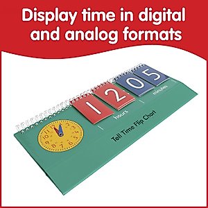 edxeducation Time Flip Chart - Teaching Clock for Kids - Learn to Tell Time with Analog and Digital Clocks
