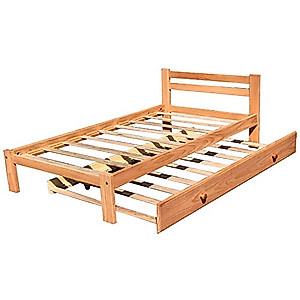 Amazonas Twin Size Bed Frame Solid Pine Wood Honey Pine with Hardwod Slats Support Finish Wooden Kids Bed Single Suitable for Boys Girls Bedroom Wooden Bed Frame