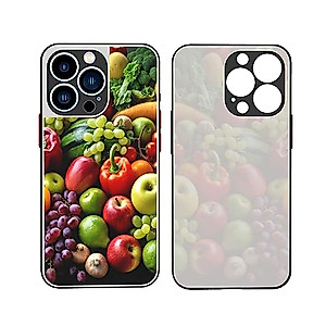 EMPYRI Fresh Fruits and Vegetables Printed Frosted Phone Case for iPhone 13 Pro Max-6.7 Inch, Shockproof Phone Cover with Wireless Fast Charging, Acrylic Back, Not Yellowing