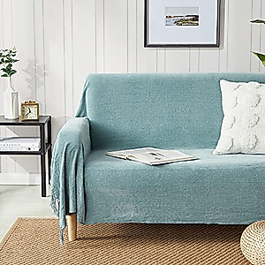 BOURINA Chenille Throw Blanket with Decorative Fringe for Couch Sofa Chair Blanket (50×60 Inches) Aqua