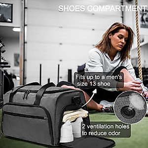 Gym Bag for Men Women, Small Fitness Workout Sports Duffle Bag with Wet Pocket & Shoes Compartment, Water Resistant Overnight Weekender Duffel Bag in Grey