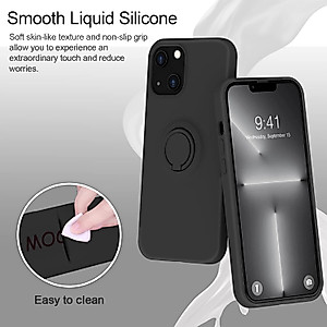 MOCCA Compatible with iPhone 13 Mini Case with Ring Kickstand |Liquid Silicone| Microfiber Linner | Anti-Scratch Full-Body Shockproof Protective Case for iPhone 13 Mini 5.4inch-Black