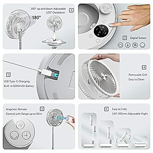 Snowpea Quiet Desk Fan Oscillating Room Fan 5 Speeds 25dB Silent Table Fan Air Circulator Fan with Remote Control 8000mAh Battery for Outdoor Bedroom Office Living Room (White)