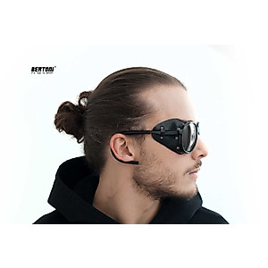 Bertoni Glacier Polarized Sunglasses for Mountain Hiking Trekking Ski mod Cortina Italy Shiny Black (Photochromic Polarized)