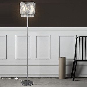 Crystal Floor Lamp, Modern Standing Lights 64.9" Tall Pole Lamp Elegant Chrome Finish with Crystal Shade Floor Lamp Bright Floor Lamp for Living Room Bedroom Office Study Room Girls Room Silver