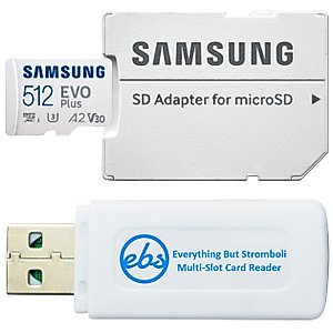 Samsung EVO Plus with SD Adapter MicroSDXC UHS-I Card Class 10 Memory Card for Nintendo Switch, Switch Lite, OLED (MB-MC512KA/APC) Bundle with (1) Everything But Stromboli SD & MicroSD Card Reader