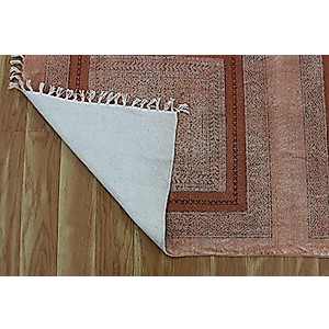 Casavani Hand Block Printed Cotton Dhurrie Bordered Brown & Beige Area Rug Doormat Floor Rug Indoor Area Rugs for Bedroom Living Room Laundry Room 10x18 Feet