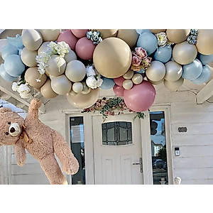 Dusty Rose Brown Balloon Garland Blue Pink Balloons Double Stuffed Tan White Sand Balloon Latex Pastel Balloons Arch Kit For Gender Reveal Baby Shower Birthday Party Decoration