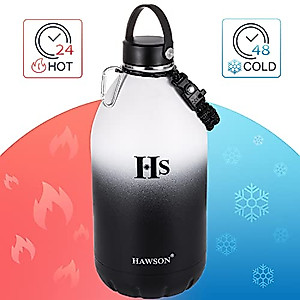 HAWSON Insulated Water Bottle 128oz with Straw Handle Lid Sport One Gallon Water Jug Stainless Steel Cold Water Bottles with Paracord Handle Wide Mouth Thermo Canteen Mug