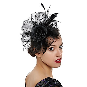 LXKBD Fascinators Hat Flower Mesh Feathers on a Headband and a Hair Clip Cocktail Tea Party Headwear for Mother Girls and Women