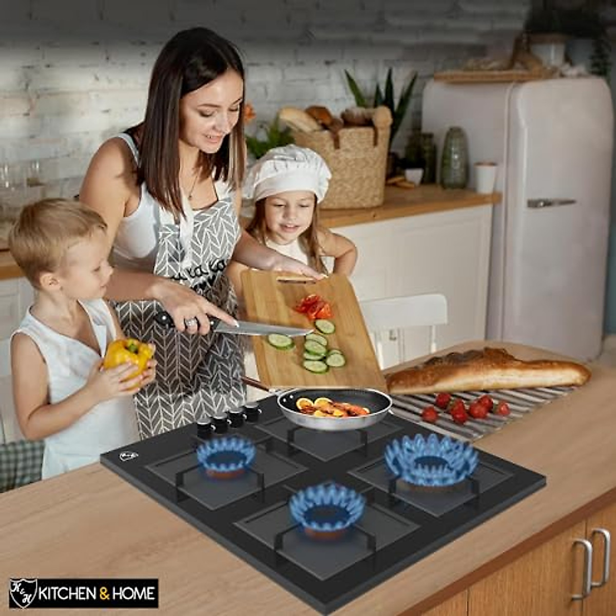 K&H 4 Burner 24 Inch Built-in LPG/Propane Gas Stove Top Glass Surface Cast Iron Cooktop UL/ETL Certified 4-GCW-LPG