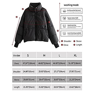 Gihuo Women’s Winter Warm Long Sleeve Zip Front Short Baggy Puffer Jacket with Pockets(Black-L)