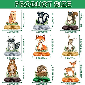 9Pcs Woodland Animals Honeycomb Centerpieces, Woodland Baby Shower for Table Decorations, Forest Themed Birthday Party Supplies, Wild One Birthday Party Decorations for Boys Girls