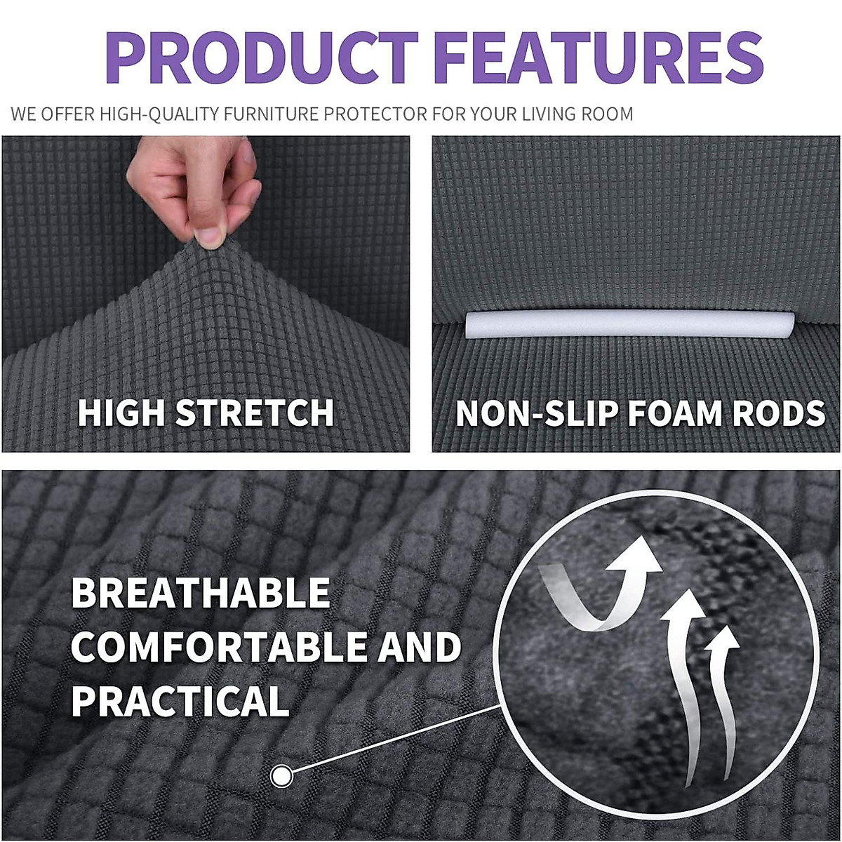 ZNSAYOTX Super Stretch Couch Cover (72"-92") Universal Sofa Covers with Elastic Bottom, Dog Cat Pets Friendly Washable Furniture Protector Fitted Sofa Slipcovers Stay in Place (Dark Grey, Sofa)