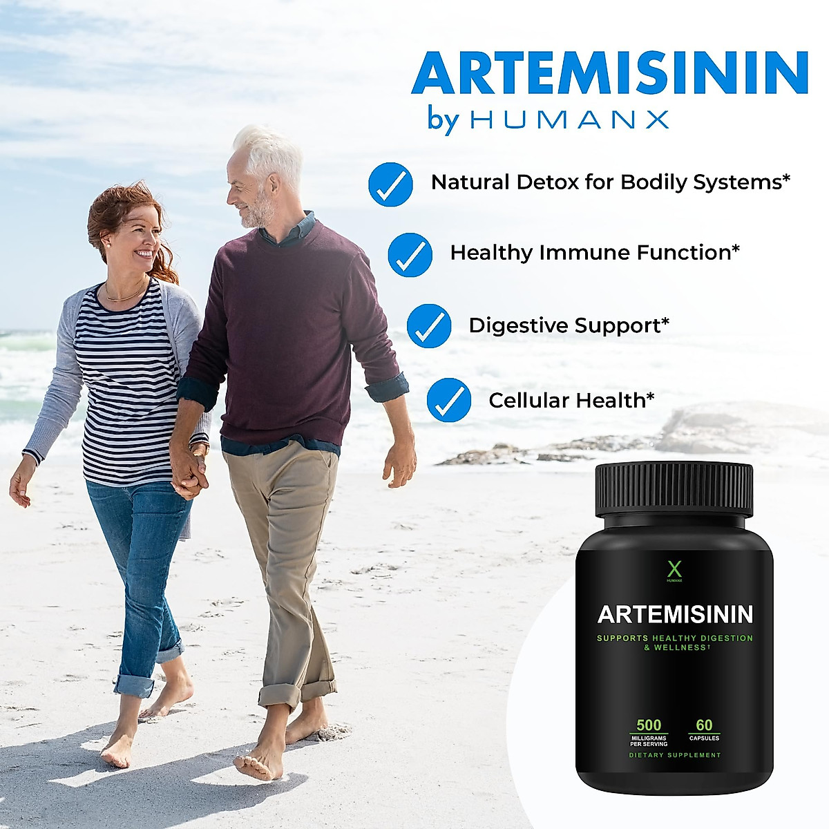 HUMANX Artemisinin 500 mg - Supports Healthy Aging, Digestion, and Immunity - USA Third Party Tested - Vegan, Non-GMO - Artemisia Annua Supplement - Sweet Wormwood Extract - Easy to Swallow Capsules
