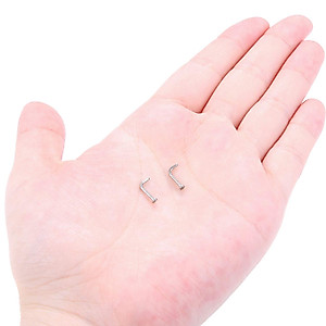 Hoeudjo 18G Grade 23 (G23) Titanium Nose Studs Ring L-Shaped Piercing Jewelry for Women Men