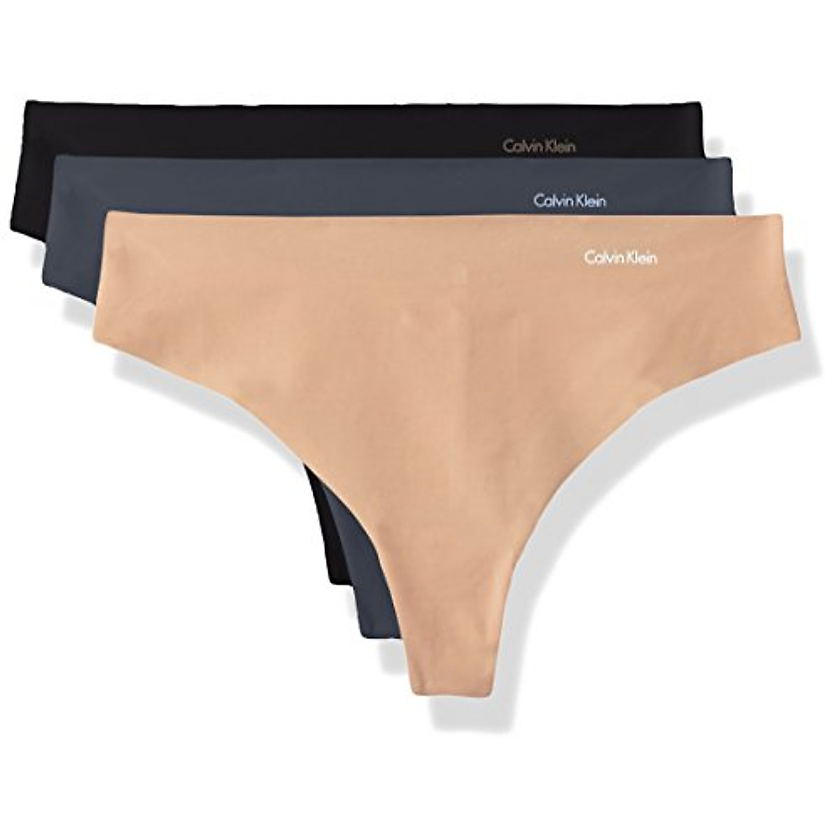 Calvin Klein Women's Invisibles Thong Multipack Panty, Speakeasy/Light Caramel/Black, Medium