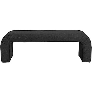 Meridian Furniture Niagara Collection Modern Upholstered Bench with Rich Boucle Fabric, Curved Contemporary Design, 52" W x 15.5" D x 17.5" H, Black