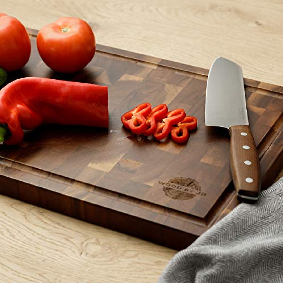 Large & Thick Wood Cutting Board | Natural end-grain acacia wood | Reversible with juice grooves | Chopping Board | Butcher Block