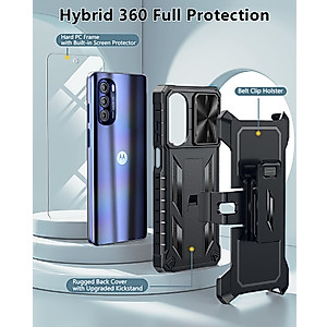 for Motorola Moto G-Stylus 5G-2022 Case: Military Grade Drop Proof Protection Rugged Protective Cell Phone Cover with Belt Clip Holster Kickstand & Slide |Shockproof TPU Matte(Belt-Clip Black)