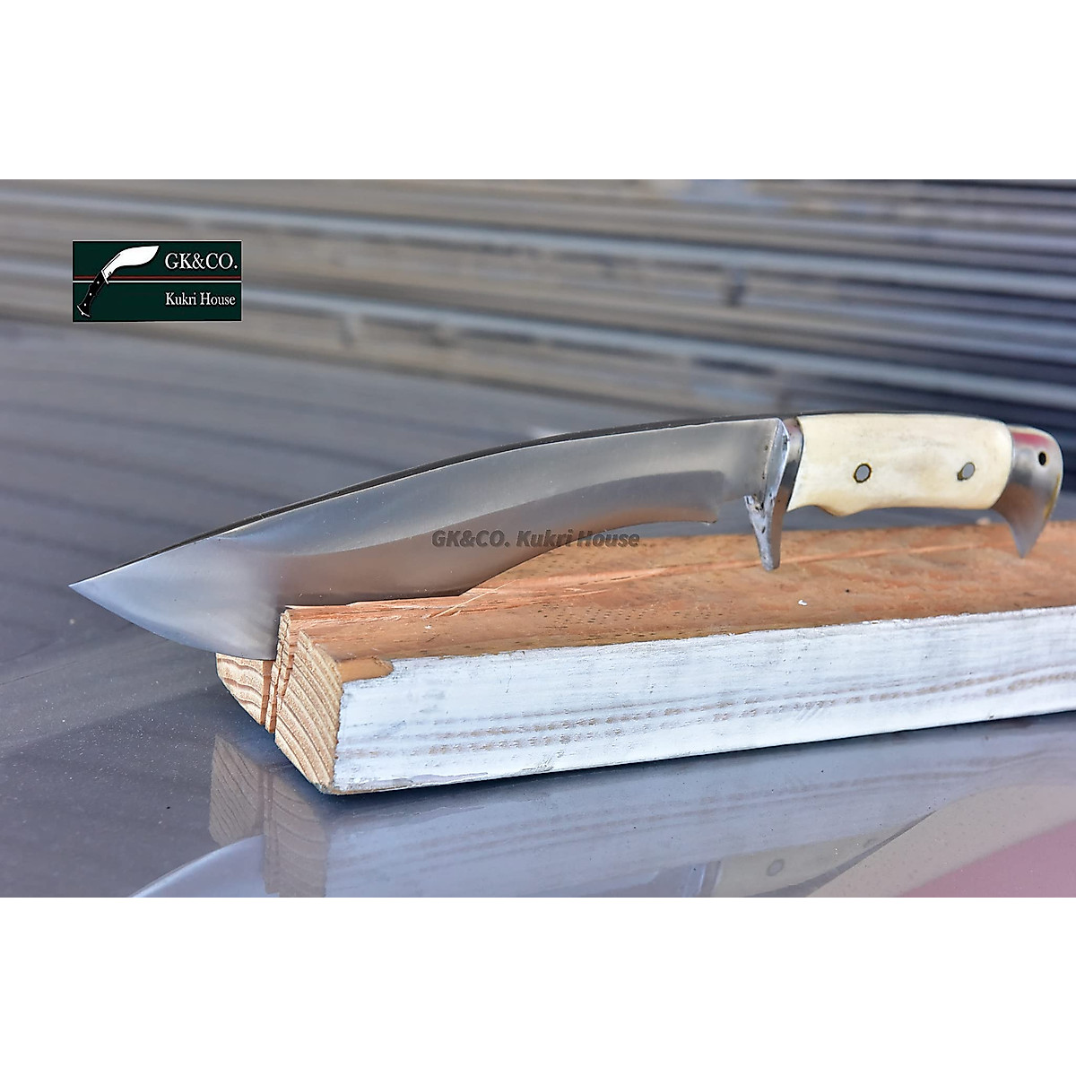 GK&CO. Kukri House Authentic Kukri/khukuri-9 Inch Bahadur Hunter Knife-Carbon Steel Made White Bone Full Tang Handle White Leather Sheath (14" Overall Length)- Handmade from Nepal