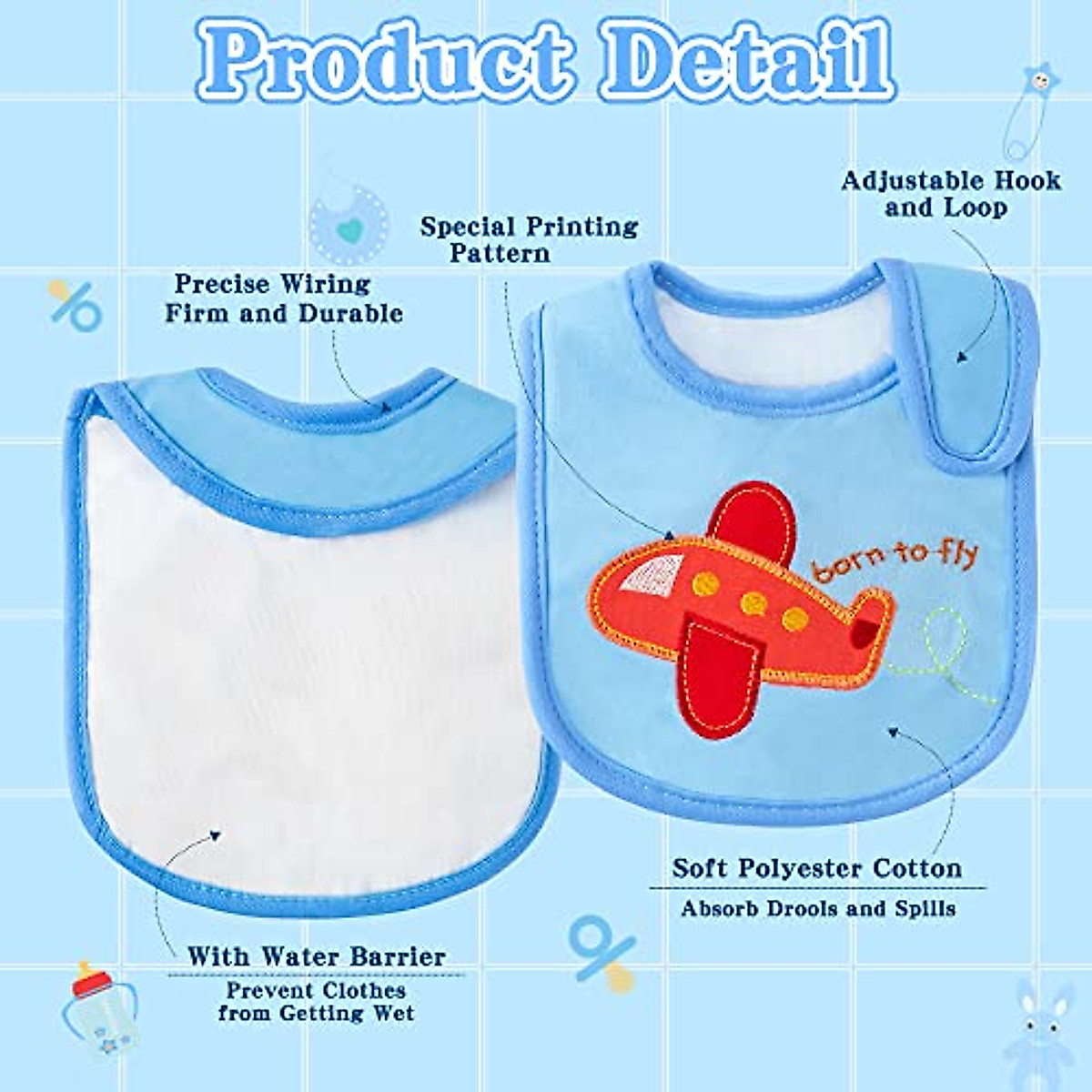 BWkoss 10Pcs Waterproof Baby Bibs Unisex Newborn Babies Food Bibs Baby Keepsake Birthday Gift for Drooling Feeding Eating Teething, 6-12 Months
