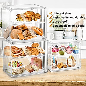Bread Box Double Layer Bread Holder, Durable Plastic Food Storage Container, Clear Bread Boxes for Kitchen Countertop, Bread Bin for Homemade Bread, Cupcakes, Cookies, Muffins (14.6"x7.9"x12.8")