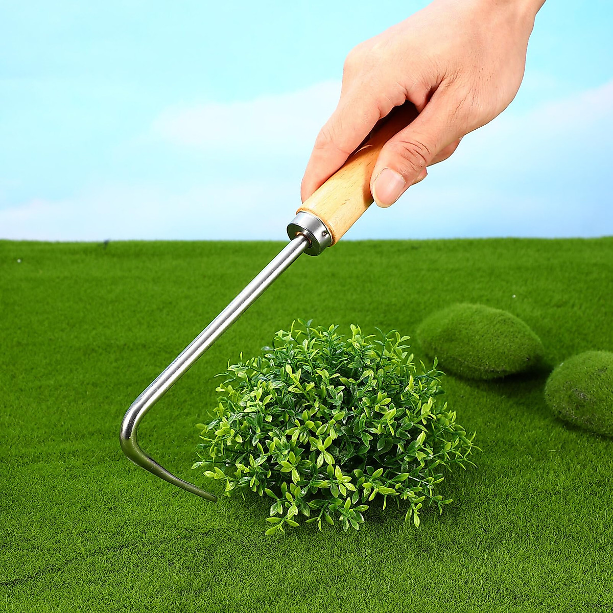 Happyyami Hand Weeding Weeder Tools Garden with Handle Edging Tool Pulling Tool Beech Handle Lawn Yard Gardening Tool Garden Hand Cultivator Hand Tiller Weeder