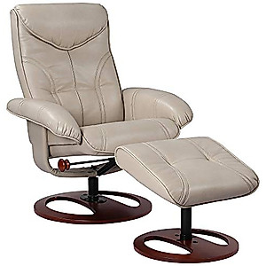 BenchMaster Newport Taupe Swivel Faux Leather Recliner Chair with Ottoman Footrest Modern Armchair Ergonomic Manual Reclining Adjustable Upholstered for Bedroom Living Room Reading Home Relax