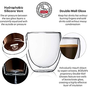 Bodum ASSAM Coffee Mug, Double-Wall Insulate Glass Mug, Clear, 8 Ounces Each (Set of 2)