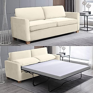 ZAFLY 70" Pull Out Sofa Bed, Convertible Sleeper Sofa with Memory Foam Mattress, Velvet Modern Couch Bed for Home, Apartment, Easy Assembly - Beige