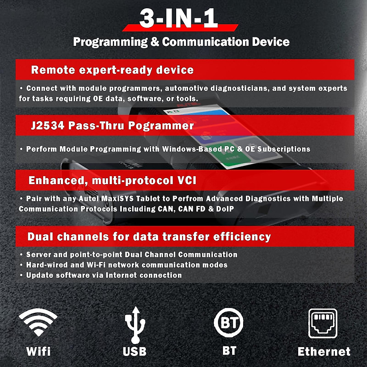 Autel VCI MaxiFlash Xlink J2534 Reprogramming Tool Expert-Driven Remote Diagnostic Tool Supports DoIP/CAN/CAN FD/D-PDU/J2534/RP1210 Work with Autel MaxiSYS Ultra MS919 MS909 PC and Mobile Phone