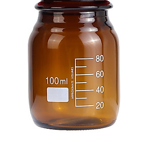 Pastein 20 Pieces Amber Borosilicate Glass 100 mL Graduated Round Lab Reagent Media/Storage Bottle With GL45 Orange Screw Cap