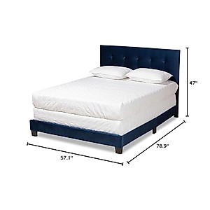 Baxton Studio Caprice Modern and Contemporary Glam Navy Blue Velvet Fabric Upholstered Full Size Panel Bed