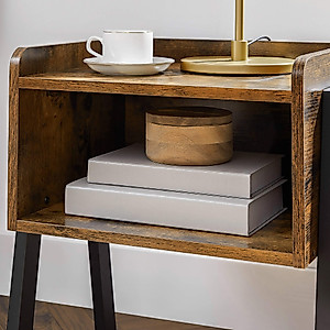 VASAGLE Side Table, End Table, Nightstand with Storage Compartment, Industrial Accent Furniture for Bedroom, Rustic Brown and Black ULET54X